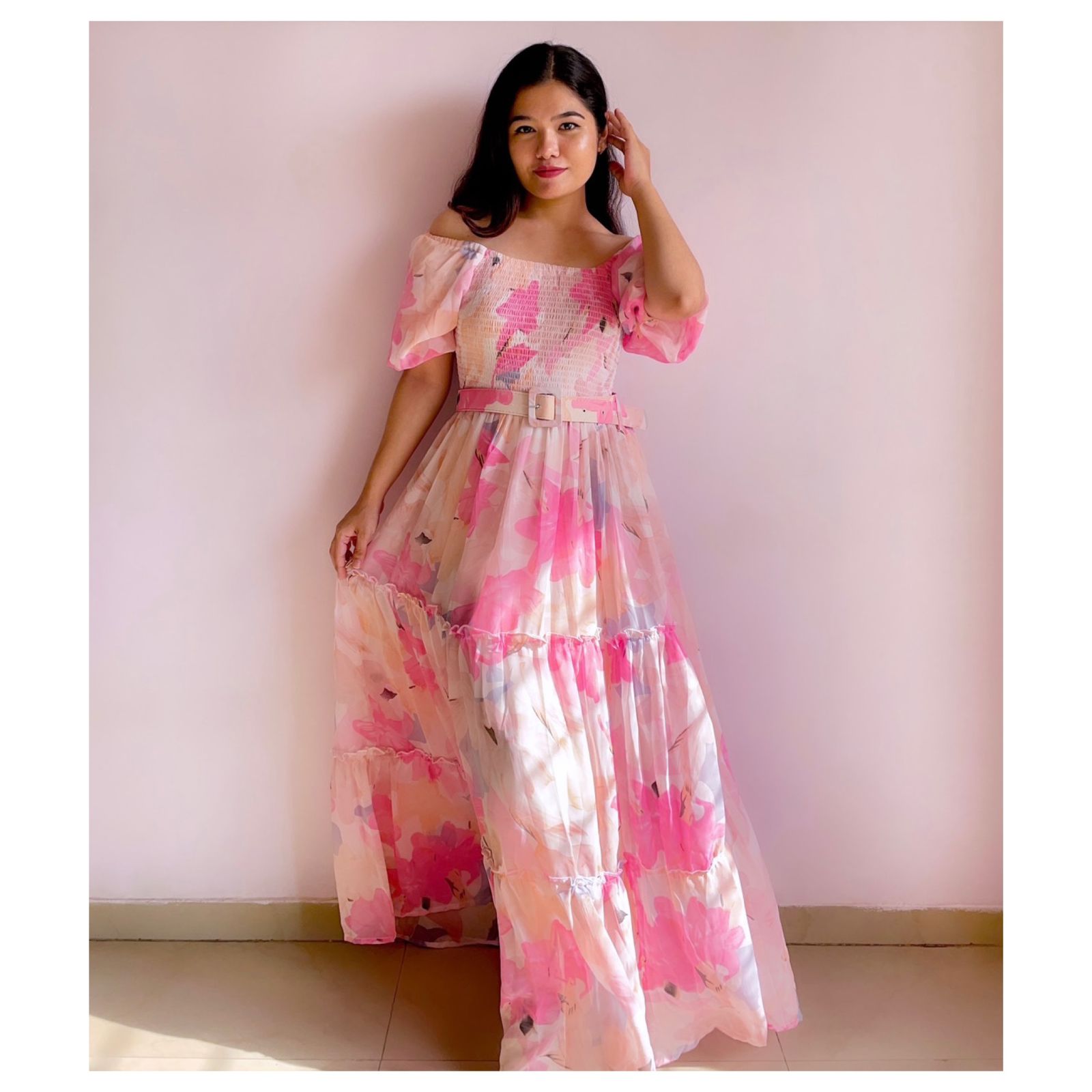 LONG SMOCKED DRESS WITH BELT – Reveal Store