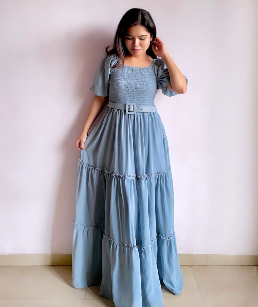 LONG SMOCKED DRESS WITH BELT – Reveal Store