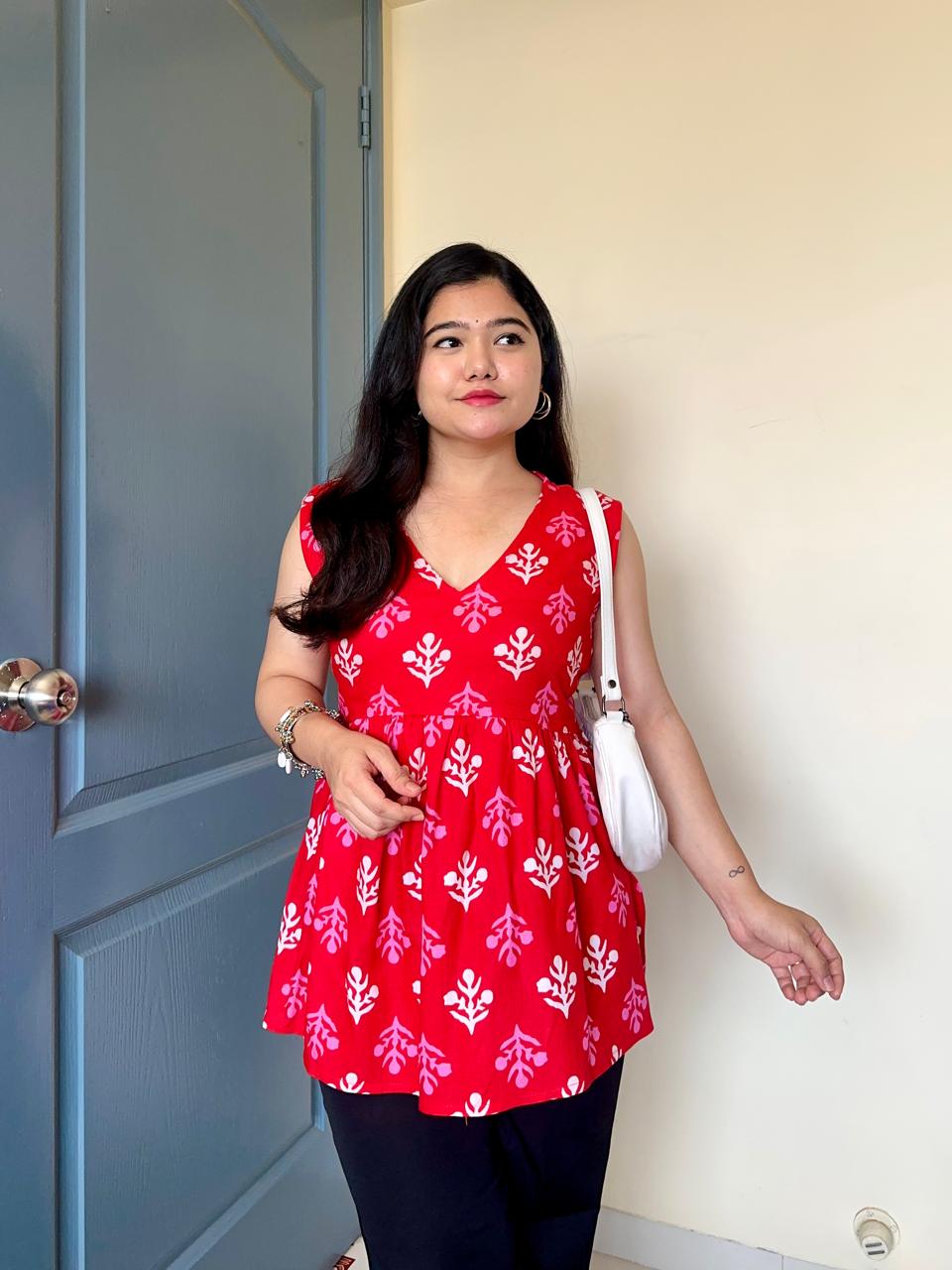Printed Red Short Kurti – Reveal Store